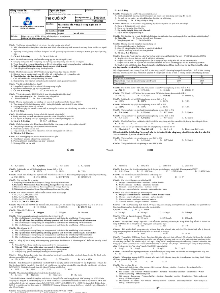 De Thi HK222 - 1001 Dap An | PDF