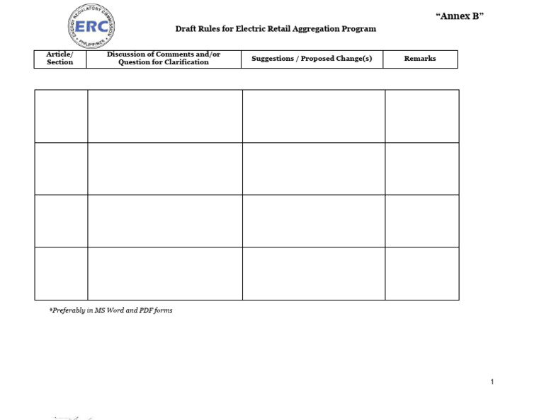 Annex B - Template For Comments - Rules For The Electric Retail ...