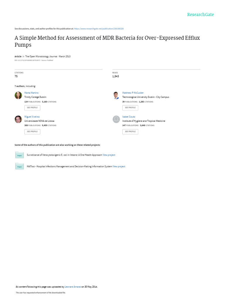 A Simple Method For Assessment of MDR Bacteria For Over-Expressed Ef Ux ...