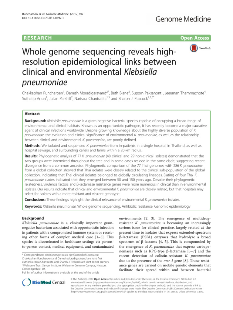 Whole Genome Sequencing Reveals High-Resolution Epidemiological Links Between Clinical and ...