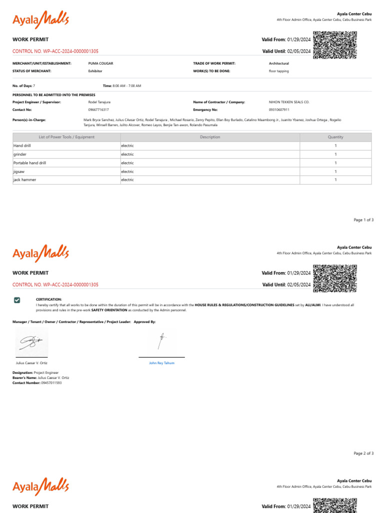 Work Permit - WP-ACC | PDF | Occupational Safety And Health | Safety