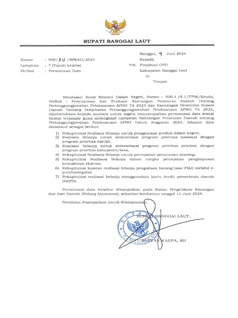 Surat Permintaan Data-1 | PDF