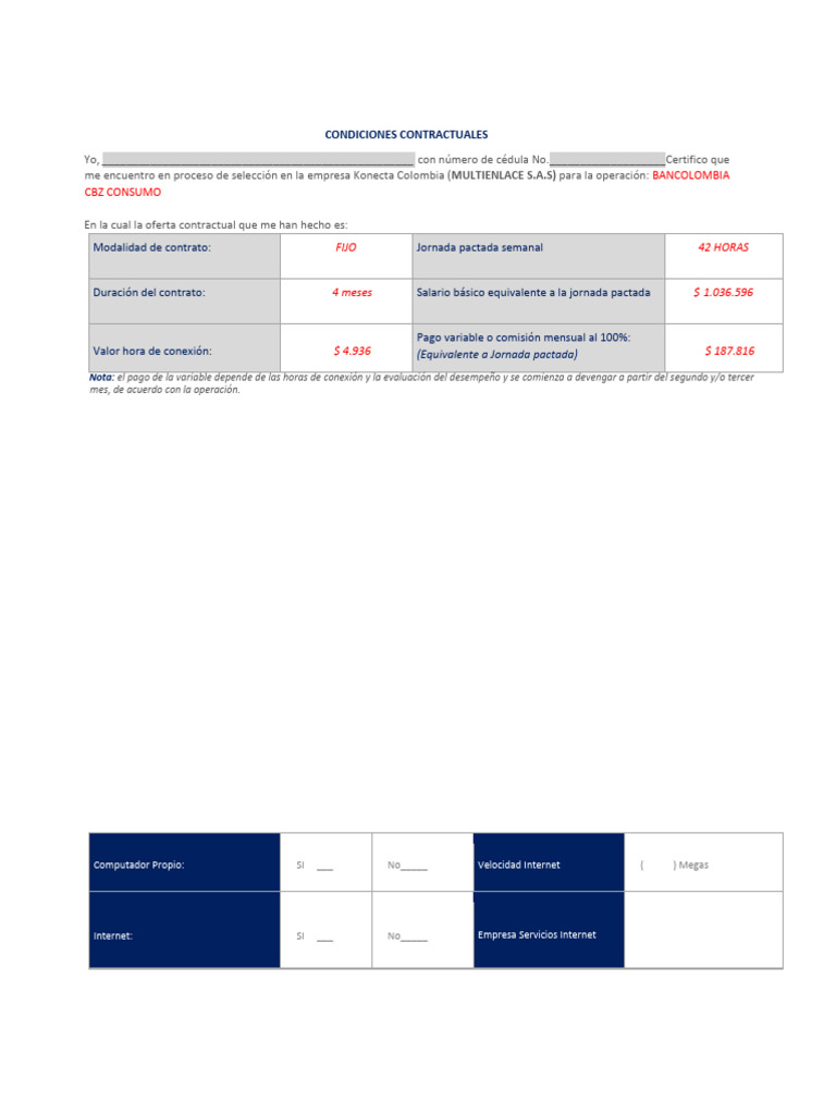 FORMATO CONDICIONES CONTRACTUALES - BANCO CONSUMO PM 18 DE OCTUBRE (1) | PDF