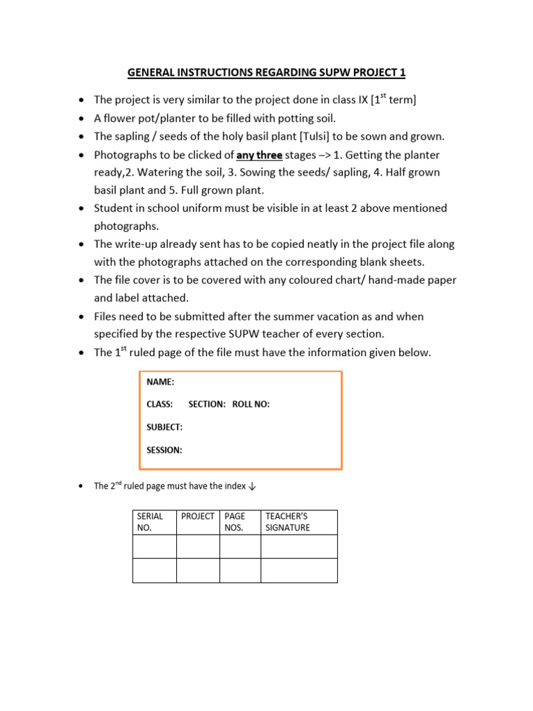 General Instructions - Supw. CL X.24-25 | PDF