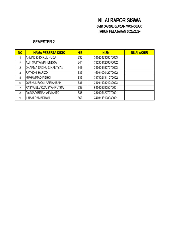 Template Rapor X SMK Tony | PDF | Perjalanan