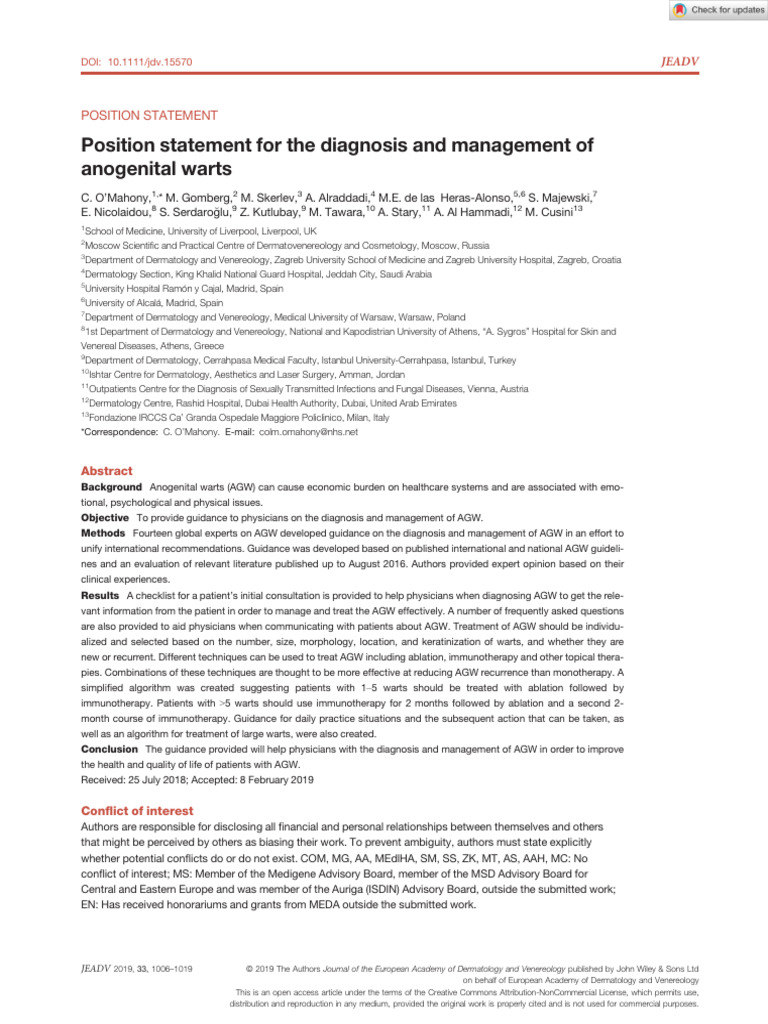 Acad Dermatol Venereol - 2019 - O'Mahony - Position Statement For The ...