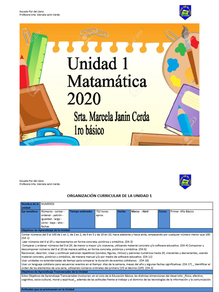 planificacion Matemática unidad 1 2020 | PDF | Evaluación | Aprendizaje