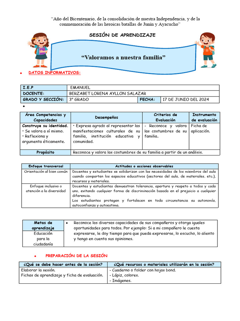 SESIÓN #02 TUTORIA (Valoramos A Nuestra Familia) | PDF | Evaluación | Modificación de comportamiento