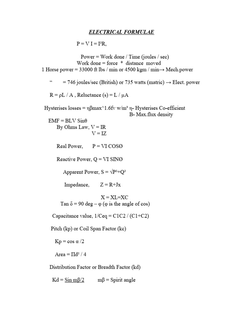 Formula | PDF | Relay | Electrical Impedance
