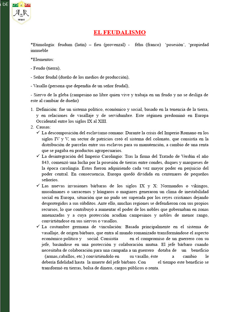 Tema 2 - El Feudalismo | Descargar gratis PDF | Feudalismo | Edades medias