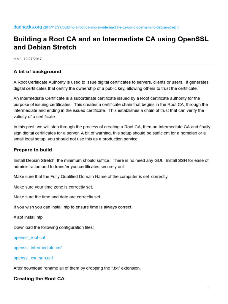Building A Root CA and An Intermediate CA Using OpenSSL and Debian ...