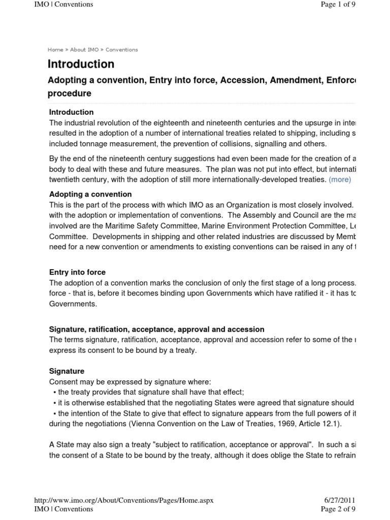 Adopting A Convention, Entry Into Force, Accession, Amendment ...