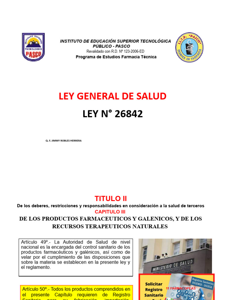 Ley General de Salud 26842 - Titulo Segundo-Cap. III y IV | PDF | Farmacéutico | Farmacia