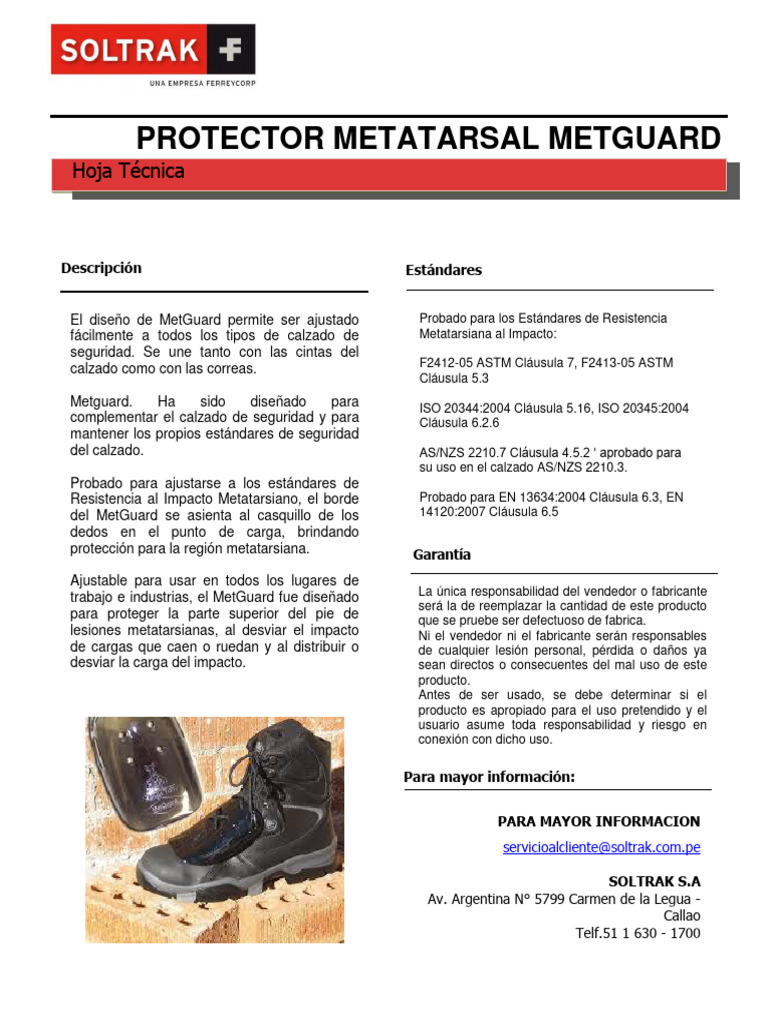 Ficha Tecnica - Protector Metatarsal Metguard | PDF