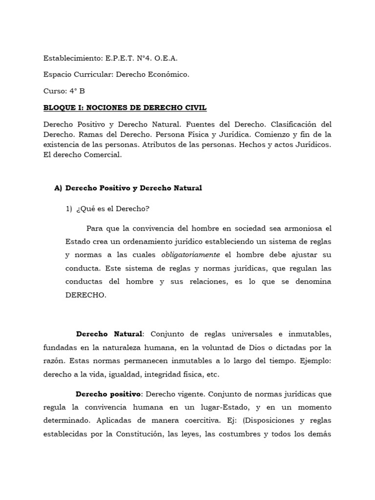 Derecho Economico Material Sobre Derecho Positivo Natural Fuentes Del