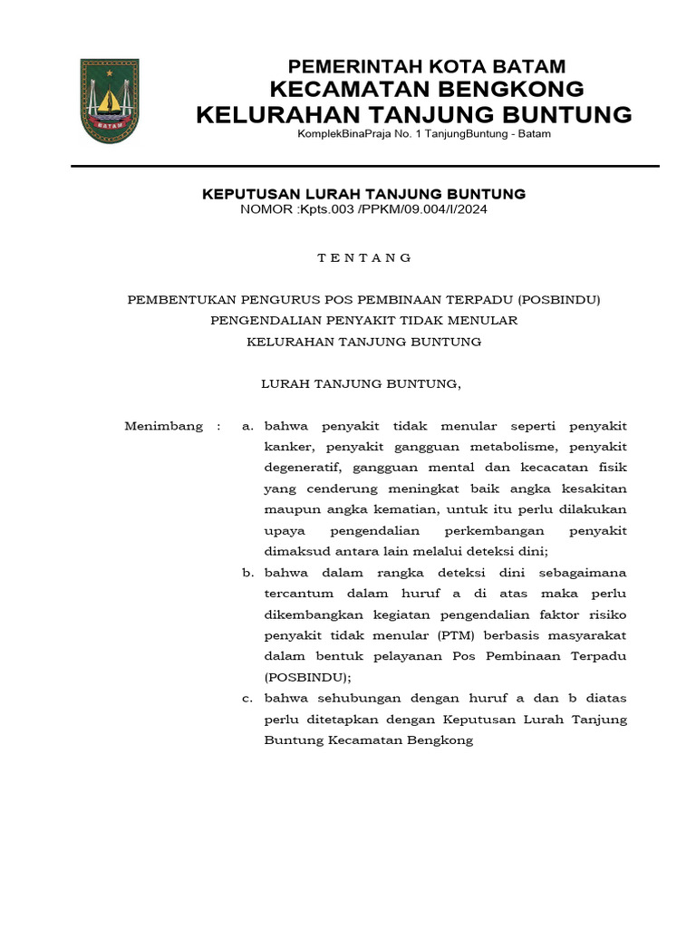 SK Posbindu PTM Kel TG Buntung | PDF