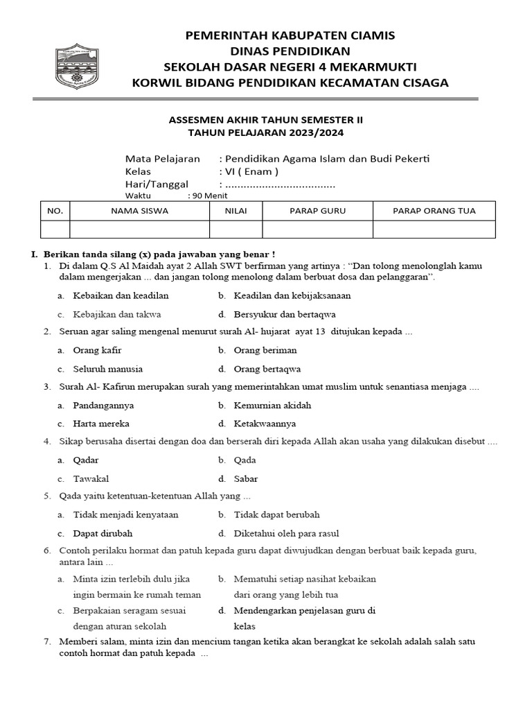 Soal2 Pat Pai KLS 6-S2 | PDF