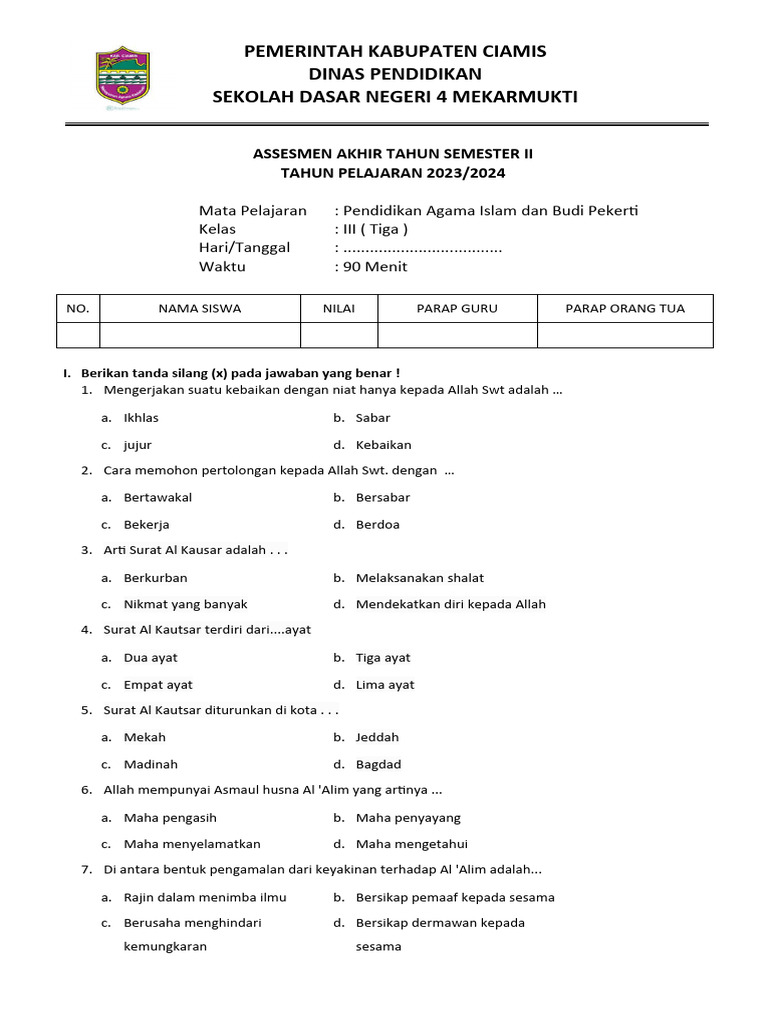 Soal2 Pat Pai KLS 3-S2 | PDF | Agama & Spiritualitas