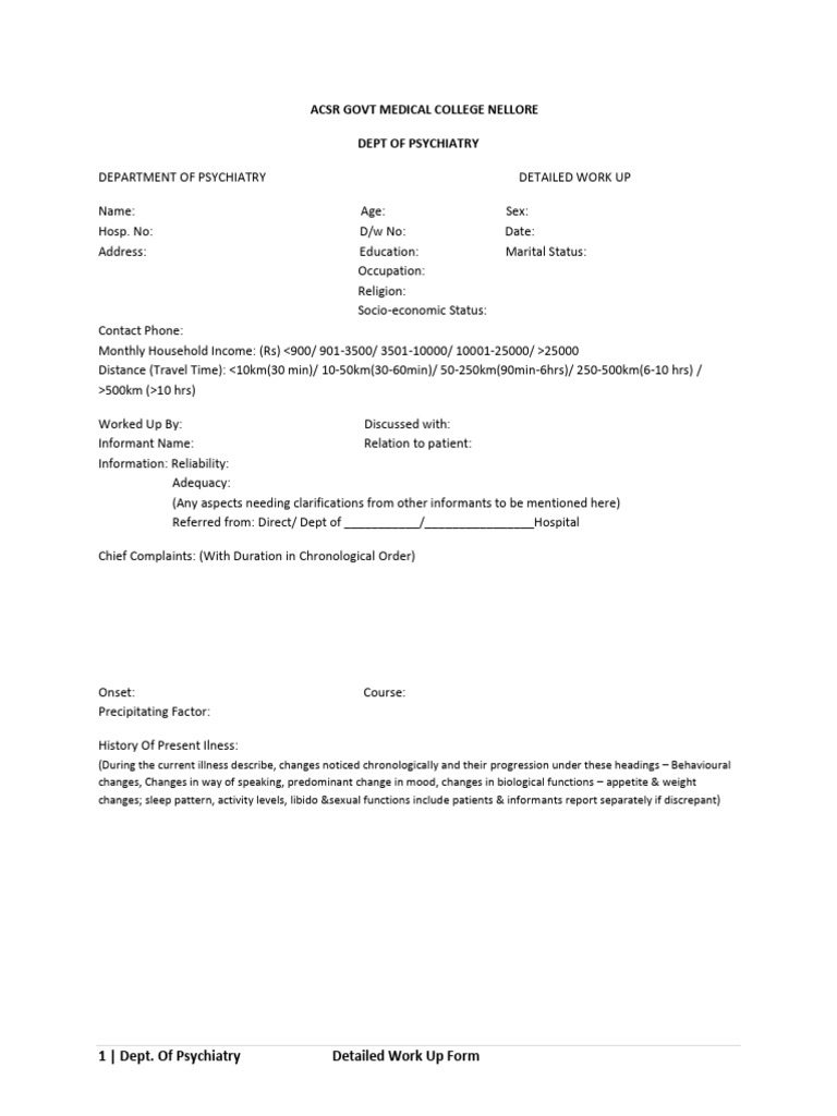 Acsr proforma | PDF | Clinical Medicine | Mental Health
