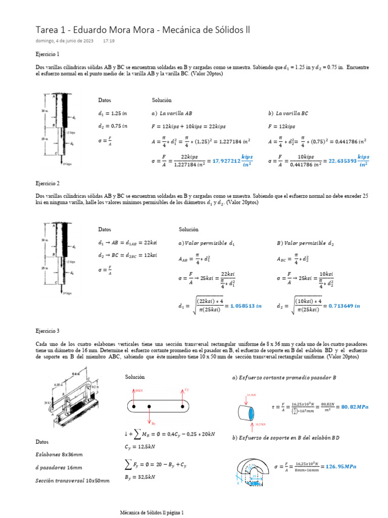 Ejercicios Mecánica de Sólidos | PDF