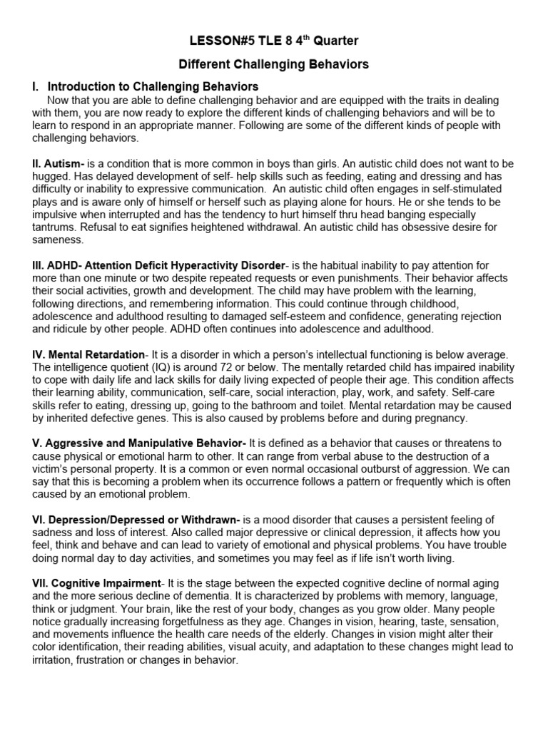 Handout#5 Different Challenging Behaviors | PDF | Attention Deficit ...