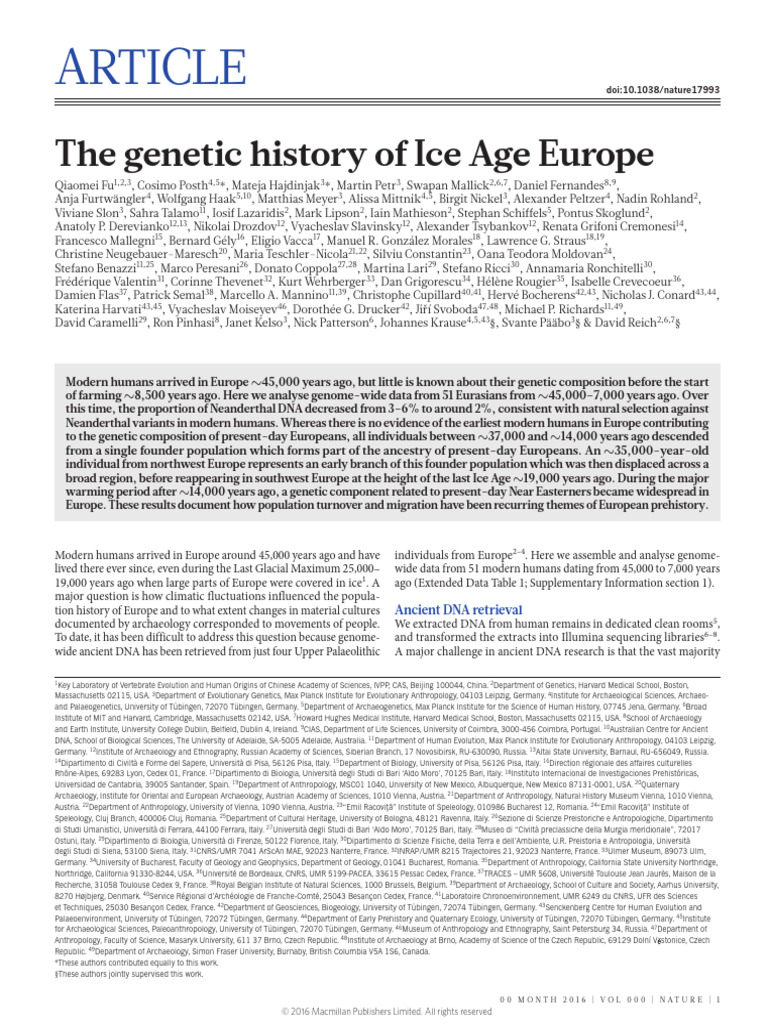 16nat Genetic History Ice Age Europe | PDF | Dna Sequencing | Single ...