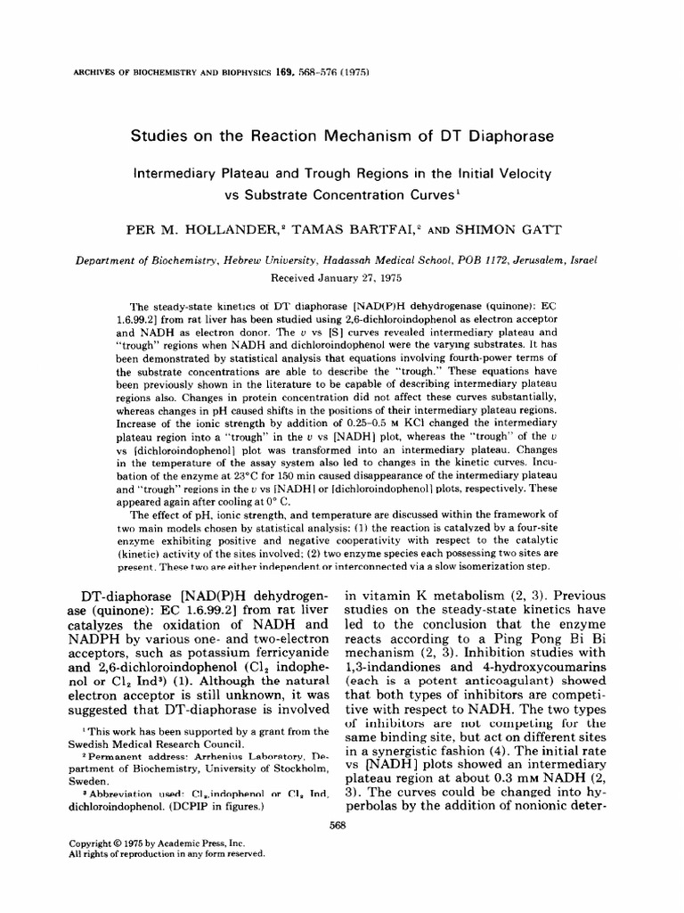 75ABB Diaphorase Kinetics | PDF | Enzyme Kinetics | Enzyme Inhibitor