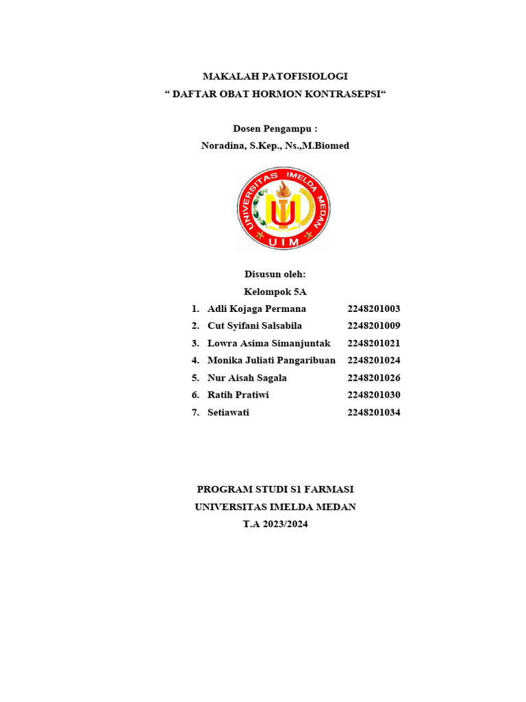 Daftar Obat Hormonal Kontrasepsi | PDF
