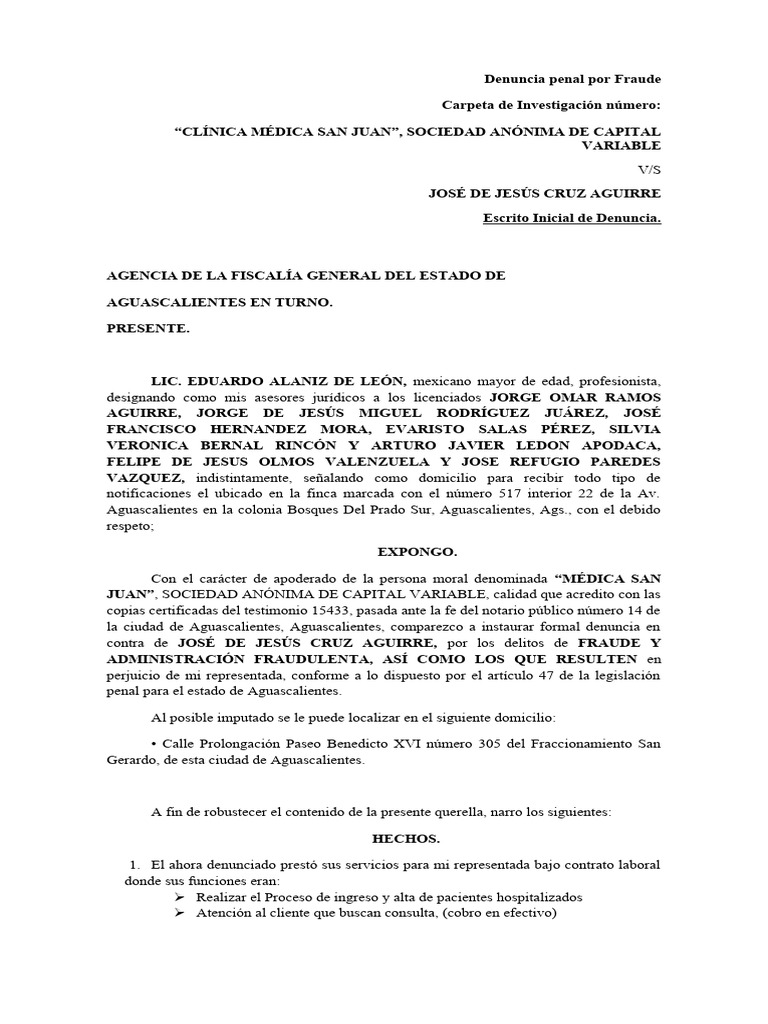 Denuncia Por Fraude Mala Administracion | Descargar gratis PDF | Fraude ...
