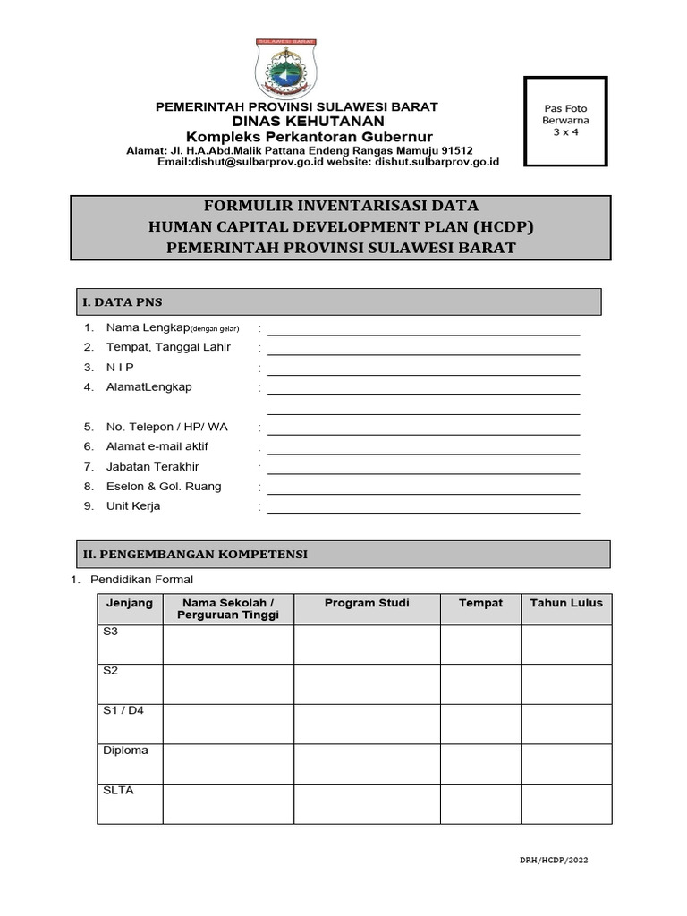 Format DRH HCDP Dinas Kehutanan | PDF