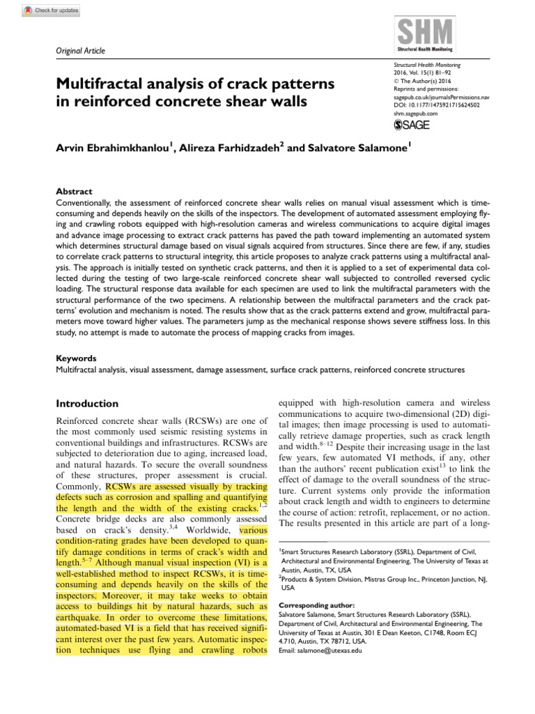 2016 - Multifractal Analysis of Crack Patterns in RC Walls | PDF ...