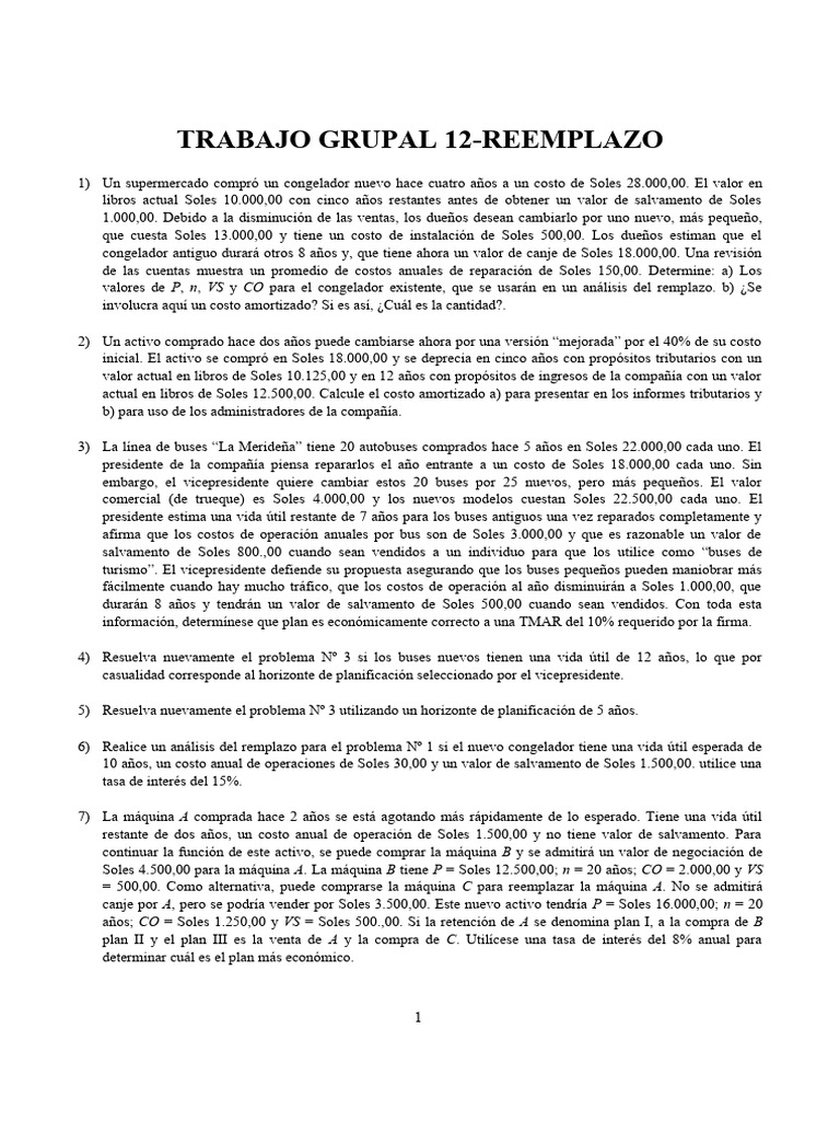 Trabajo Grupal 12 Analisis de Remplazo | PDF | Economias