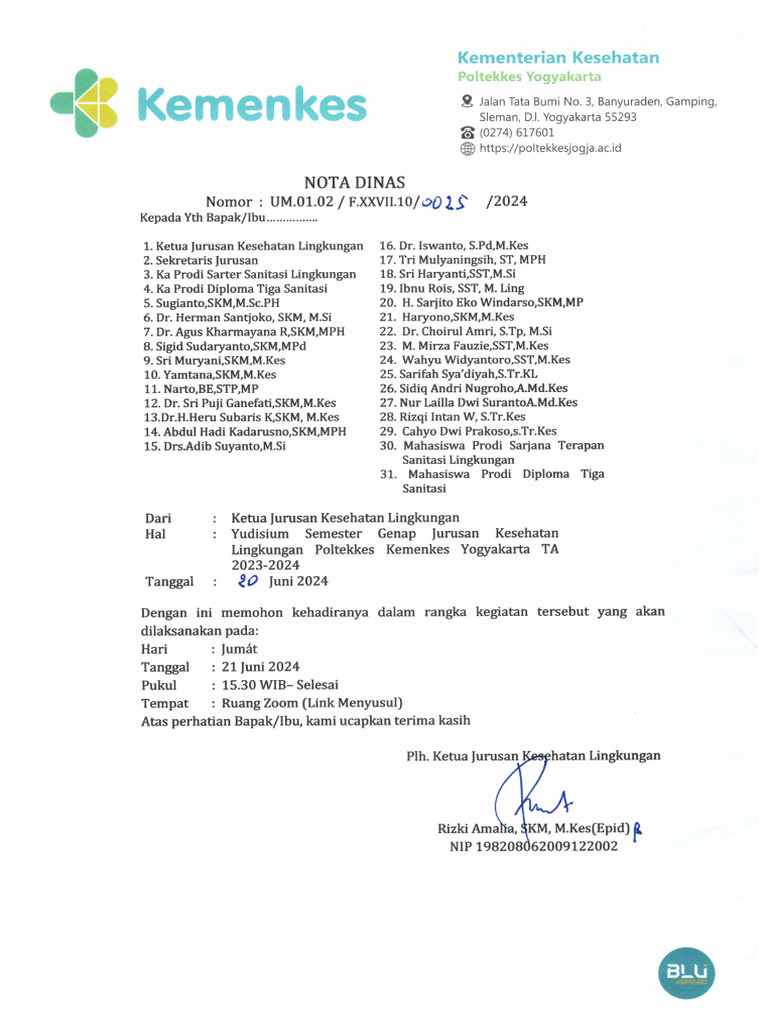 Nota Dinas Surat Undangan Yudisium Genap 2023-2024 | PDF