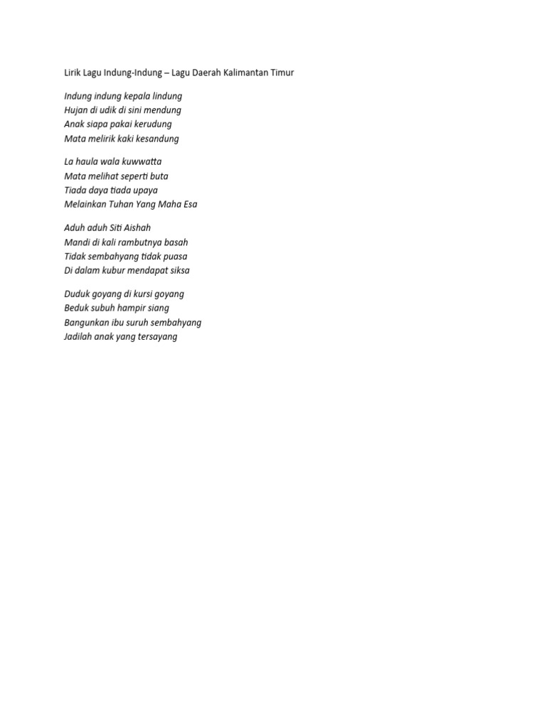 Lirik Lagu Indung-Indung Kalimantan | PDF | Agama & Spiritualitas