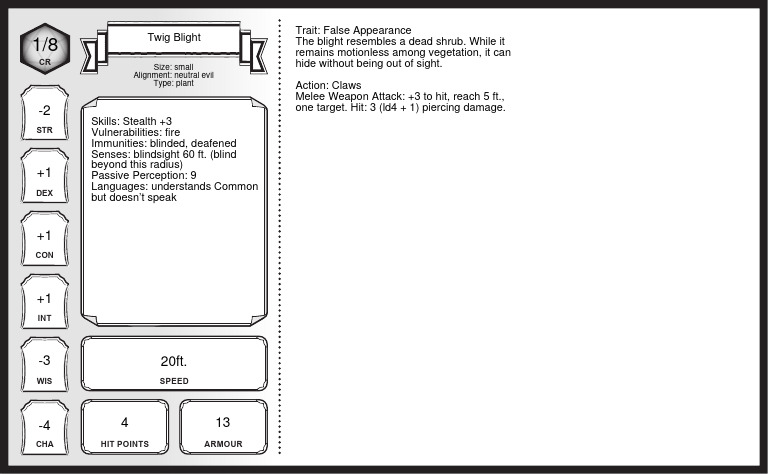 Twig Blight Creature Stats and Traits | PDF