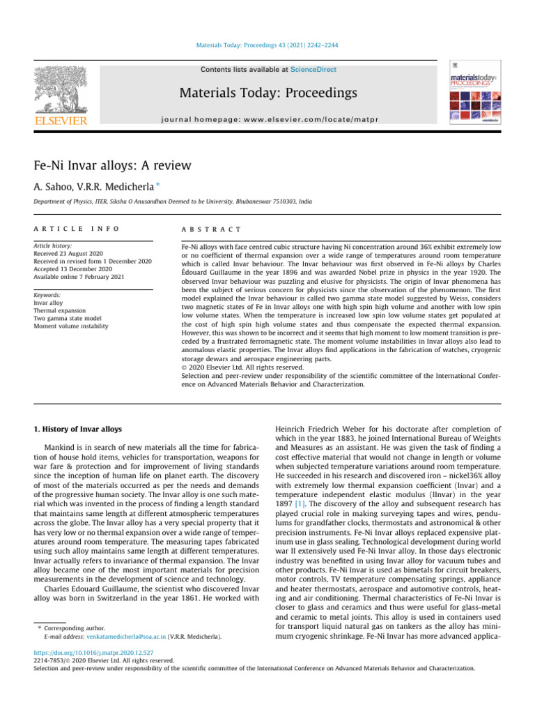 Fe-Ni Invar Alloys: Thermal Expansion Review | PDF | Thermal Expansion | Materials Science