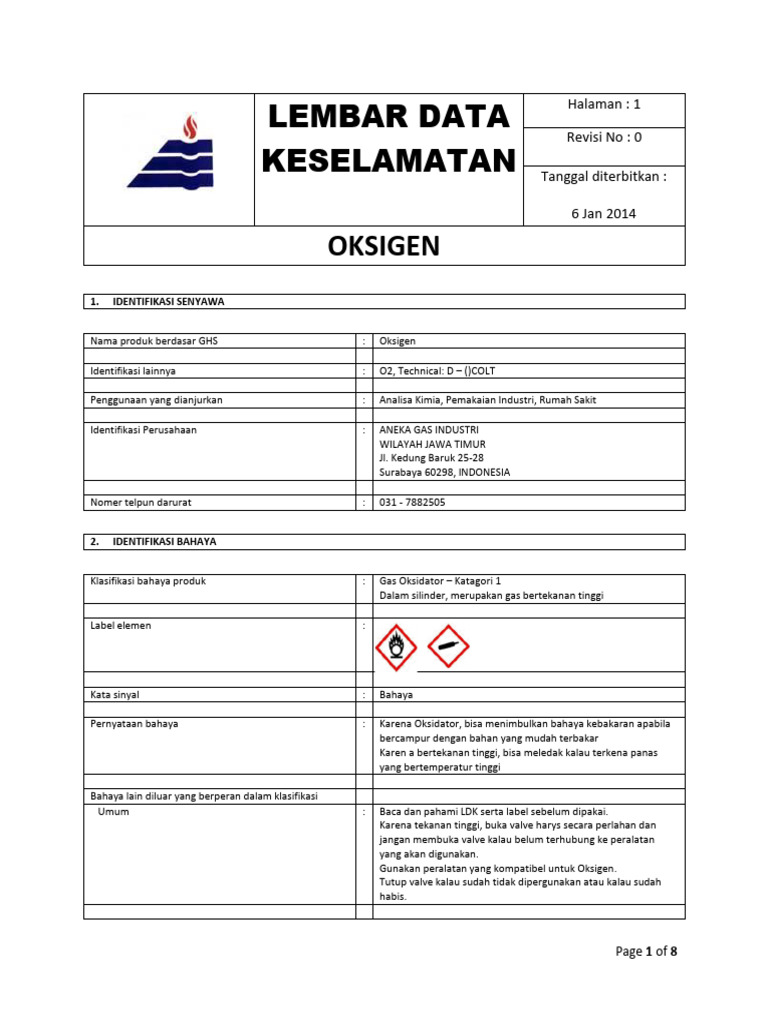 10 MSDS O2 (Oksigen)-Indonesia | PDF