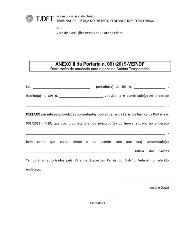 Declaração de Anuência para Saídas Temporárias | PDF | Ciências Sociais