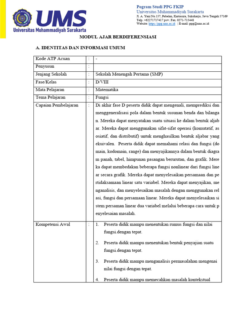 Modul Ajar Berdiferensiasi MTK - 1 | PDF