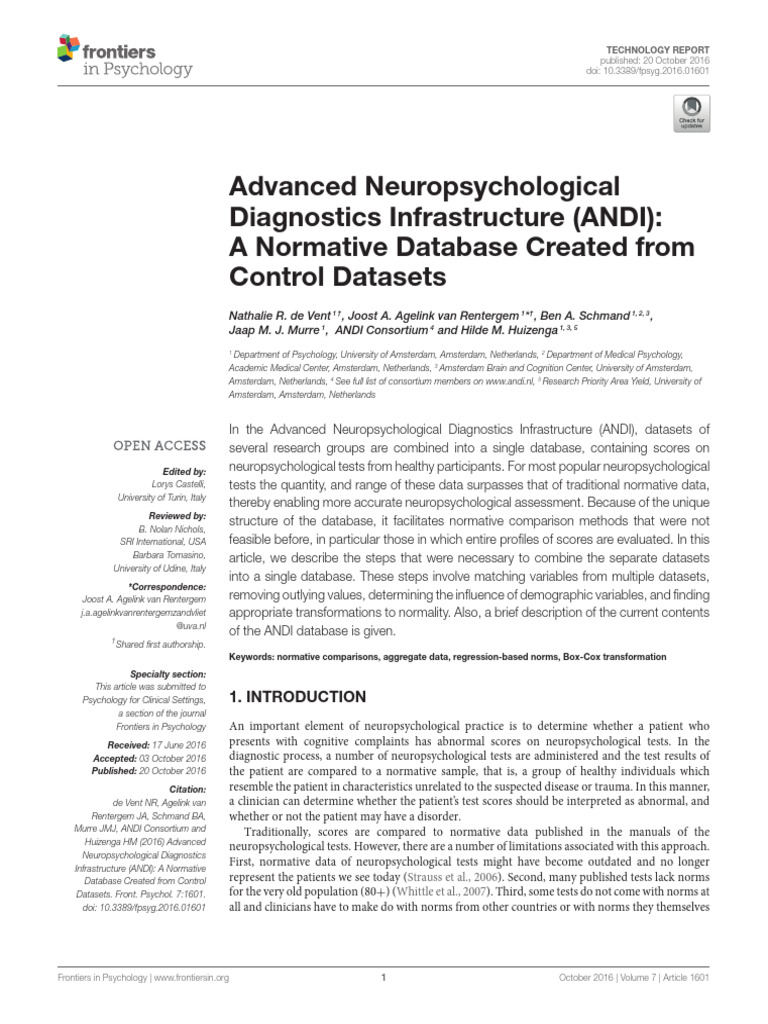 Advanced Neuropsychological Diagnostics Infrastructure (ANDI) A Normative Database Created from ...