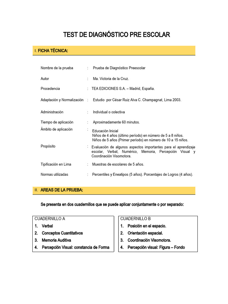 Prueba Diagnóstica Preescolar: Evaluación Infantil | PDF | Aprendizaje ...