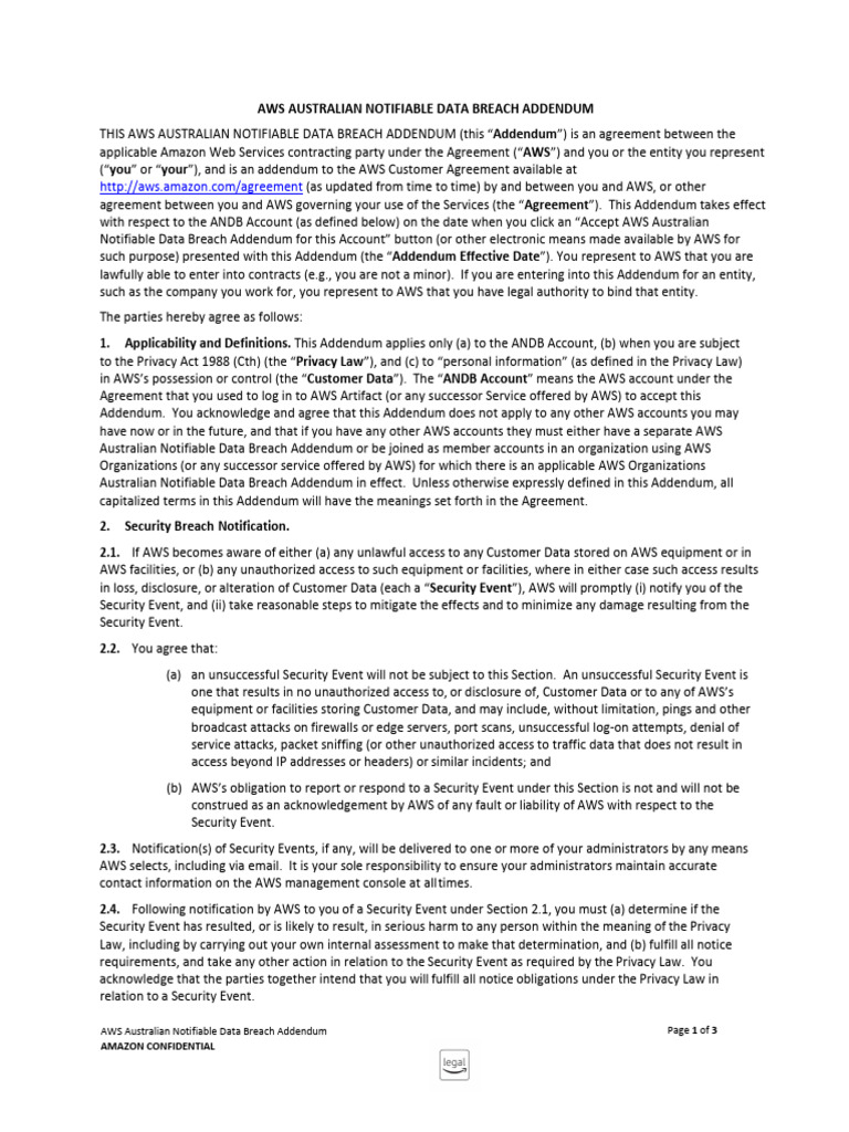 AWS Australian Notifiable Data Breach Addendum | PDF | Computer ...