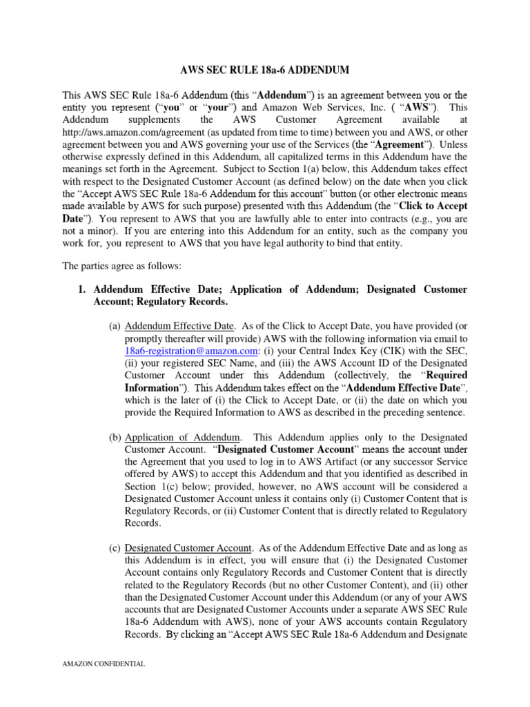 AWS SEC Rule 18a-6 Addendum | PDF | Amazon Web Services | U.S ...