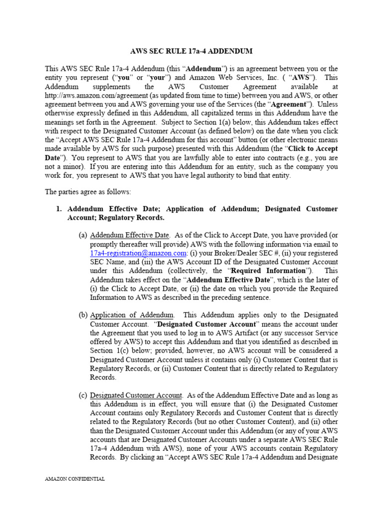 AWS SEC Rule 17a-4 Addendum | PDF | Amazon Web Services | U.S ...