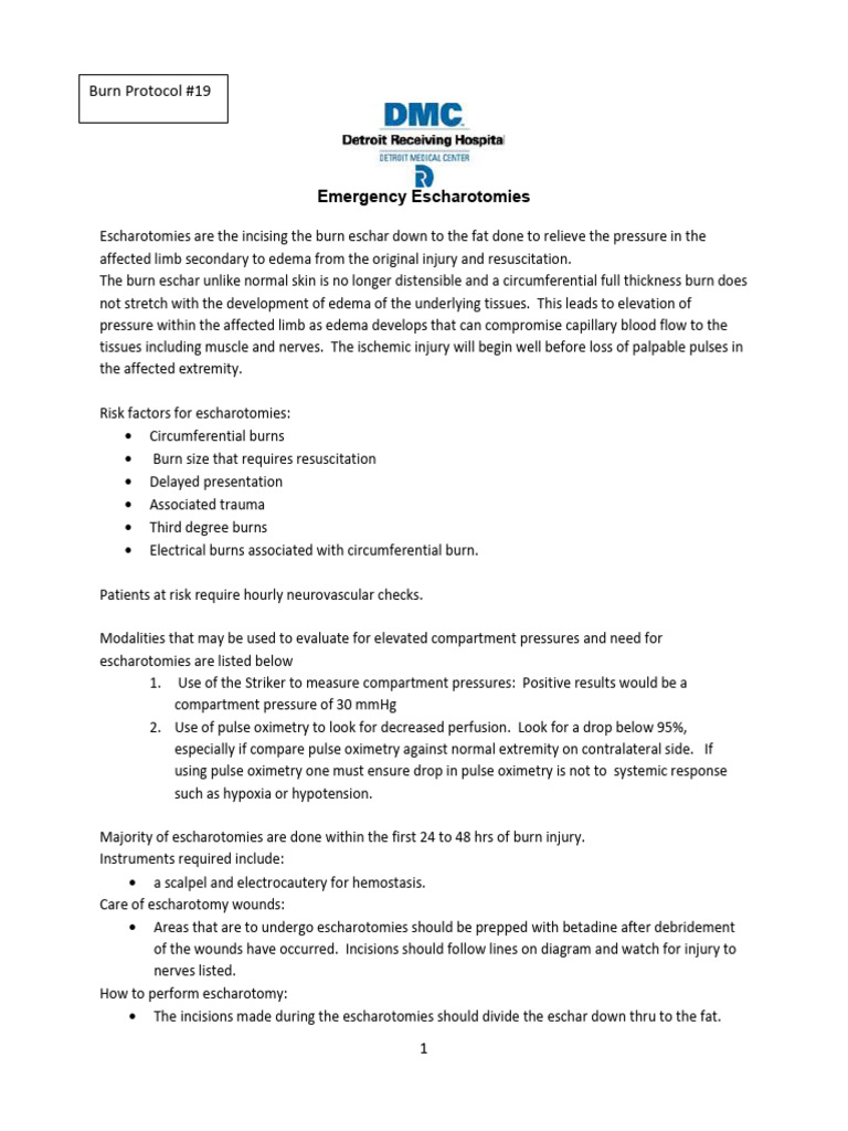 Burn Protocol 19 Emergency Escharotomy | PDF | Burn | Clinical Medicine