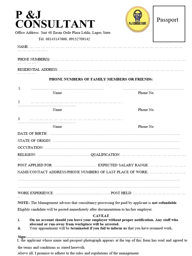 P.& J Application Form | PDF | Law