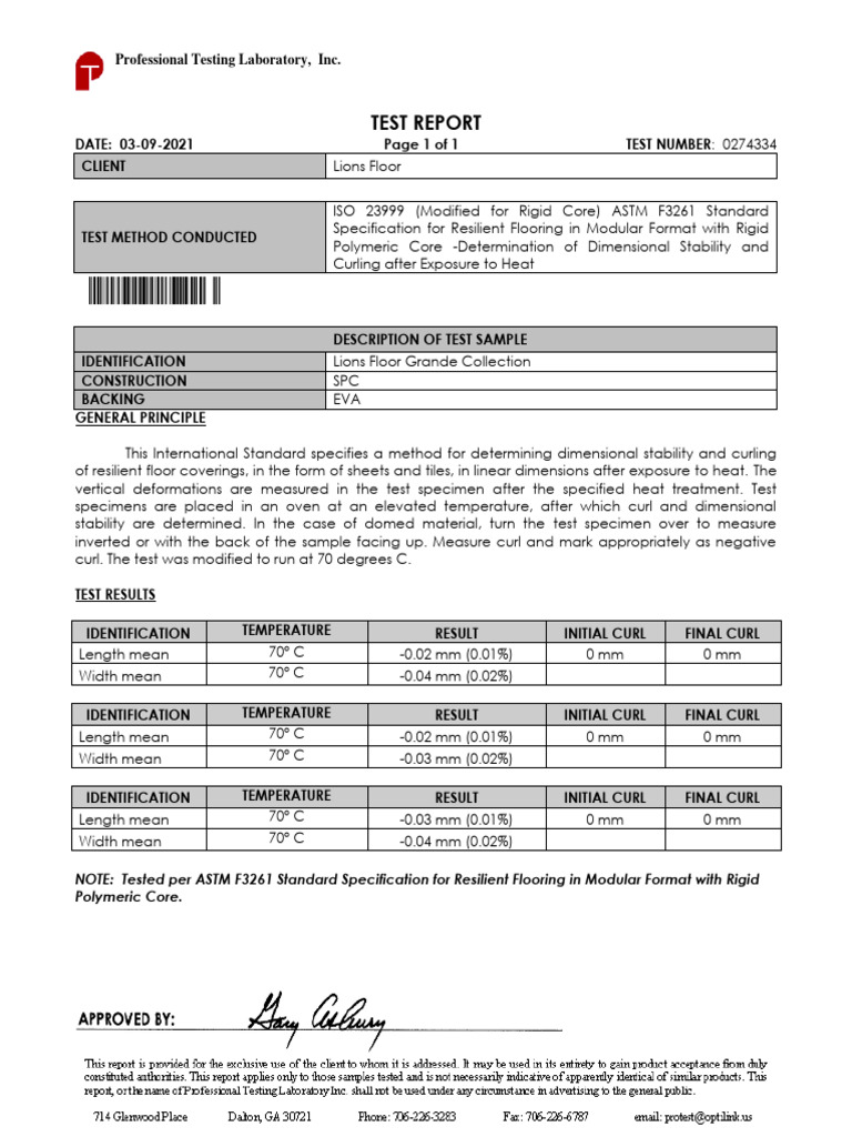 Test Report ISO 23999-2021 - Lions Floor-Professional Testing ...