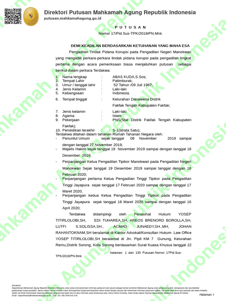 Putusan 17 Pid - Sus-Tpk 2019 PN MNK 20221020104947 | PDF