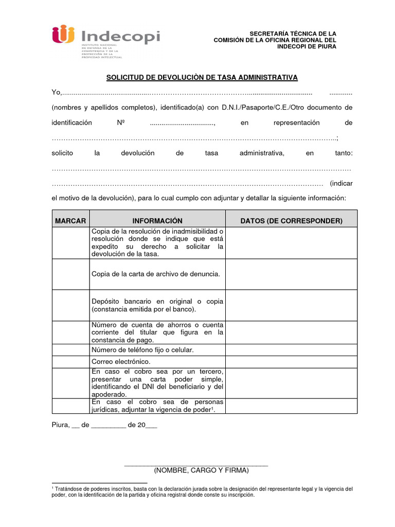 Solicitud de Devolución de Tasa Administrativa | PDF | Documento de ...