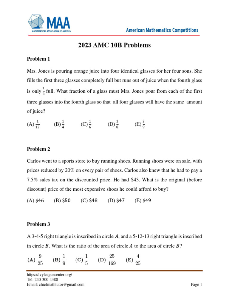 2023 Amc 10b Problems and Answers 1 | PDF | Area | Rectangle